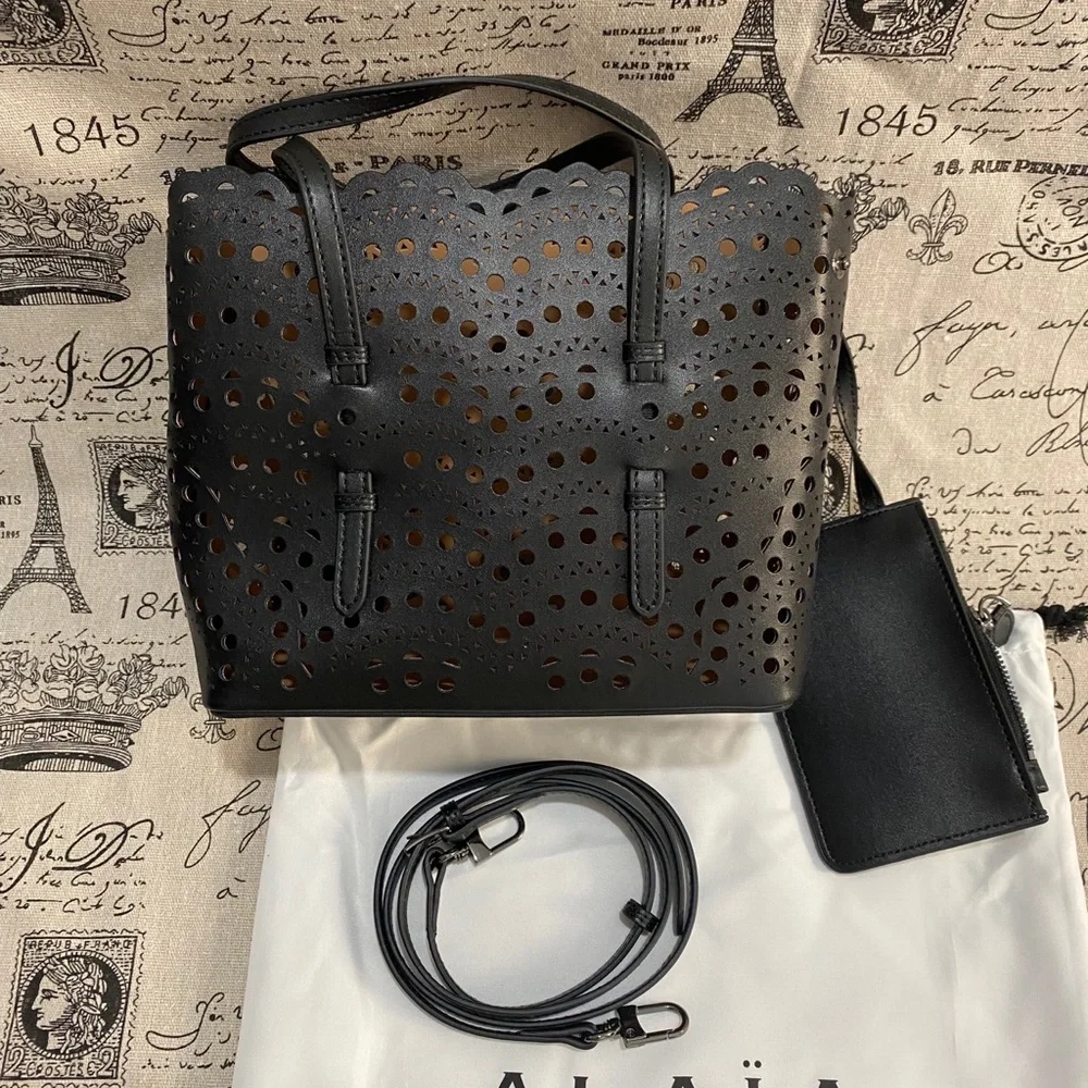 Alaia | Bags | Alaia Black Lasercut Tote Bag With Removable Pouch ...